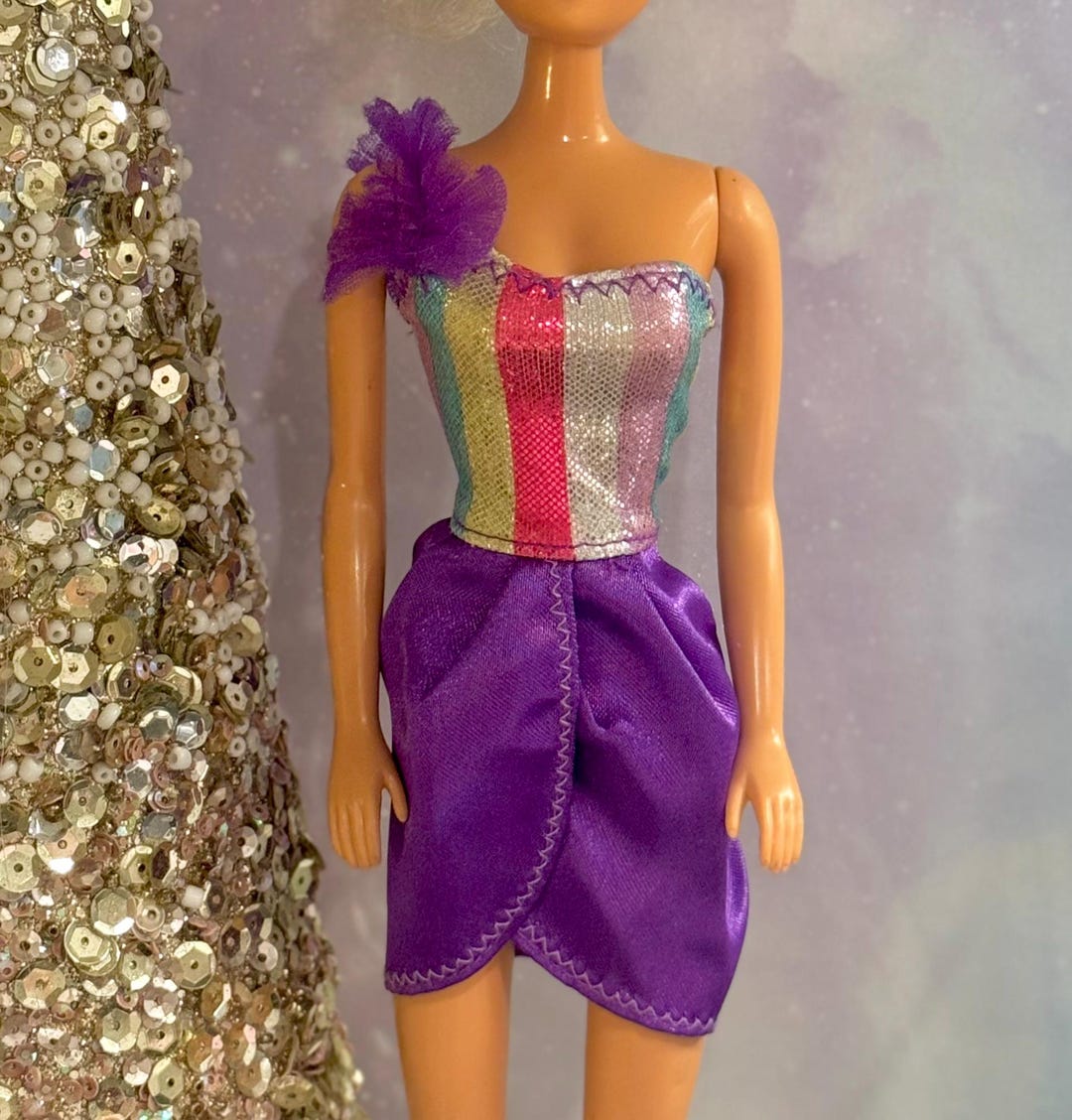 Barbie Doll Purple and Metallic Mini Dress - Etsy