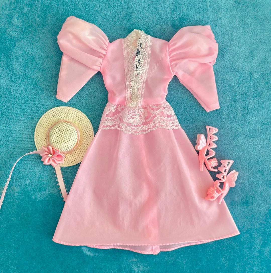 Barbie Doll Light Pink Victorian Dress With Puffy Shoulders, Butterfly ...