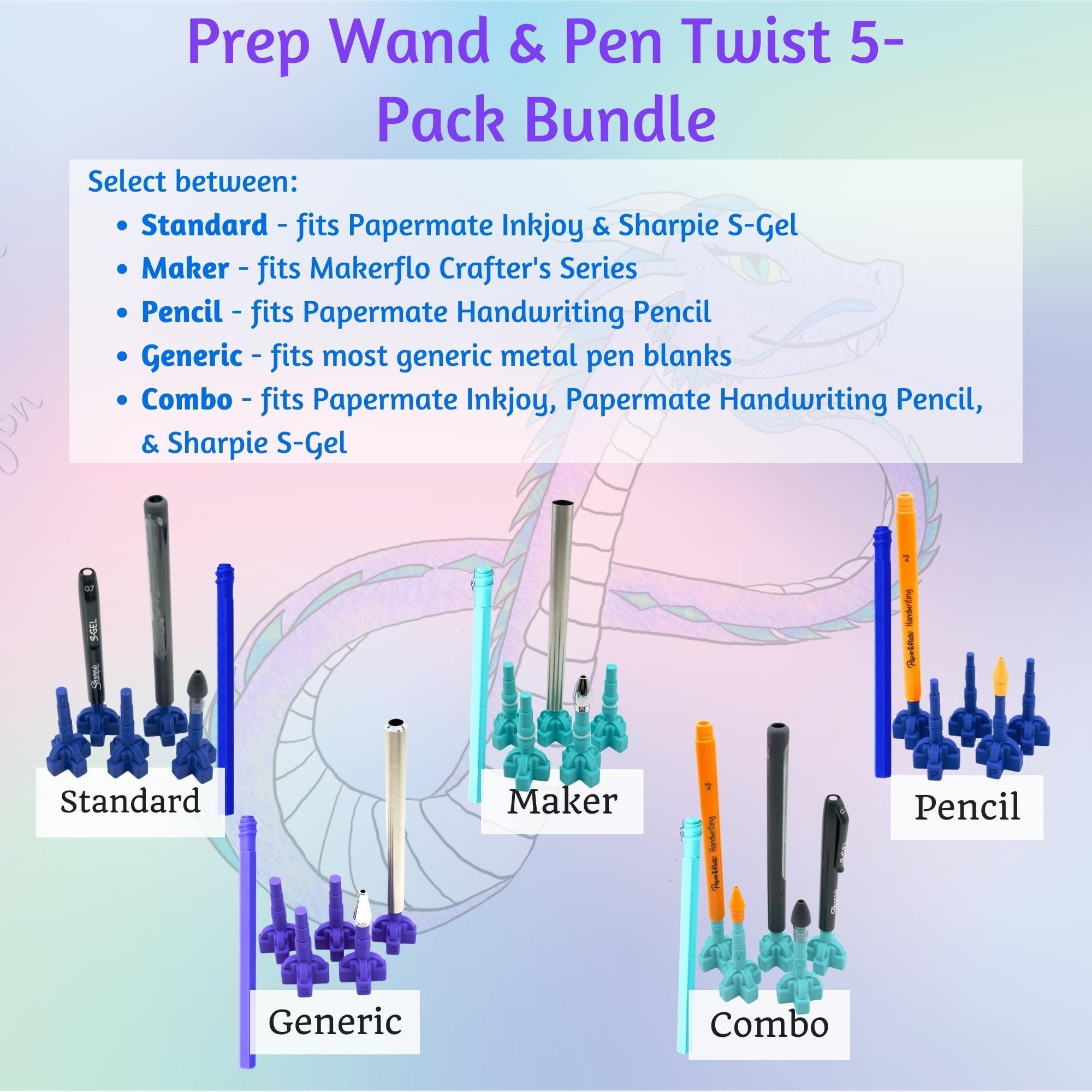 Prep Wand and 5 Pen Twists Bundle - Pen Holders for UV Lamp Curing ...