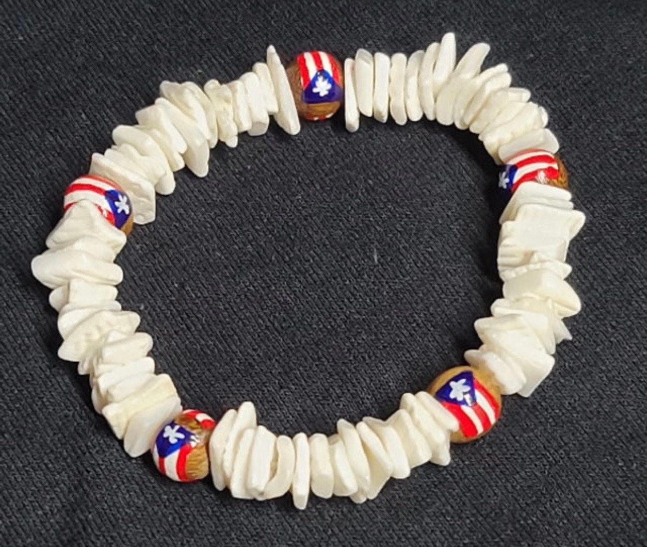 Puerto Rico Flag Unisex Shells & Coconut Wood Bracelet - Etsy