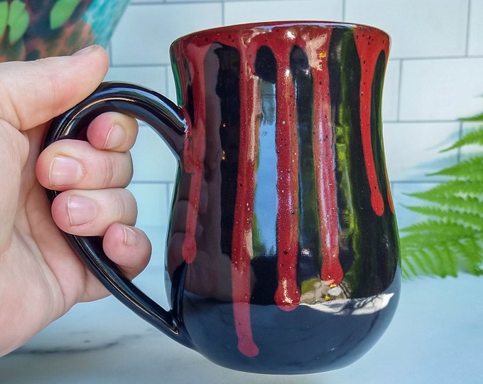 Vampire Mug Blood Red Drip on Black Glossy Glaze Handmade | Etsy