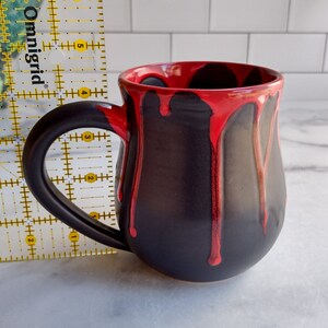 Vampire Mug, Blood Red Drip on Black Satin Glaze, Handmade Stoneware ...