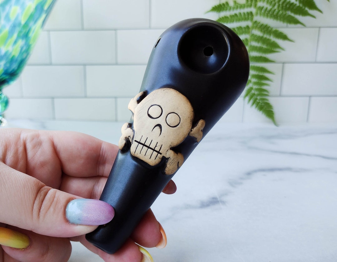 Skull and Crossbones Ceramic Smoking Pipe Handmade Stoneware - Etsy