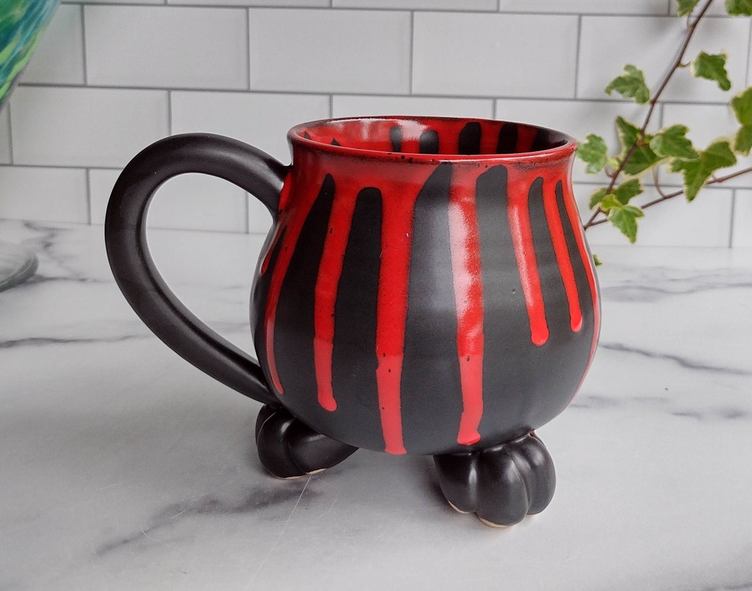Vampire Cauldron Mug Blood Red Drip on Matte Black Glaze - Etsy