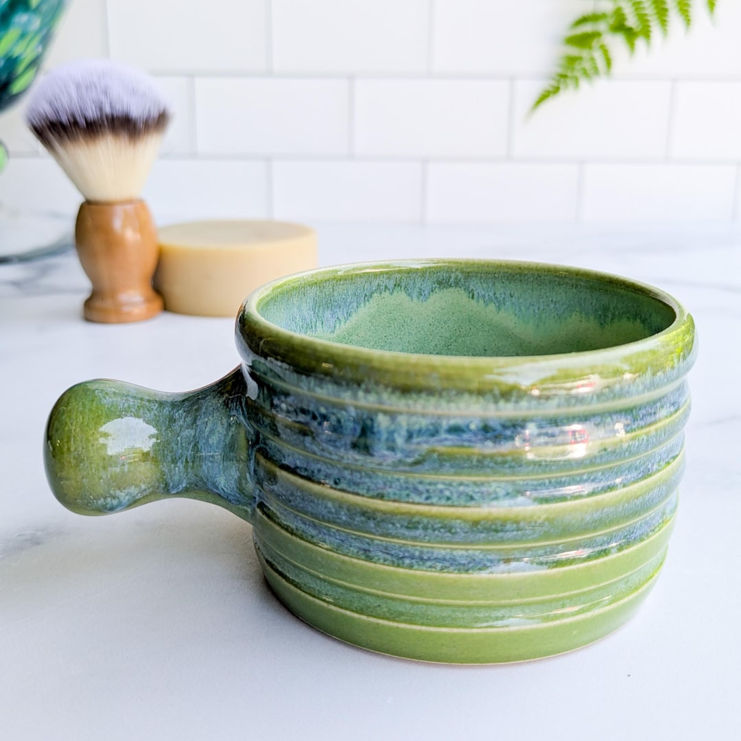 Ceramic Shave Mug, Spring Water Glaze, Handmade Stoneware Shave Cup ...