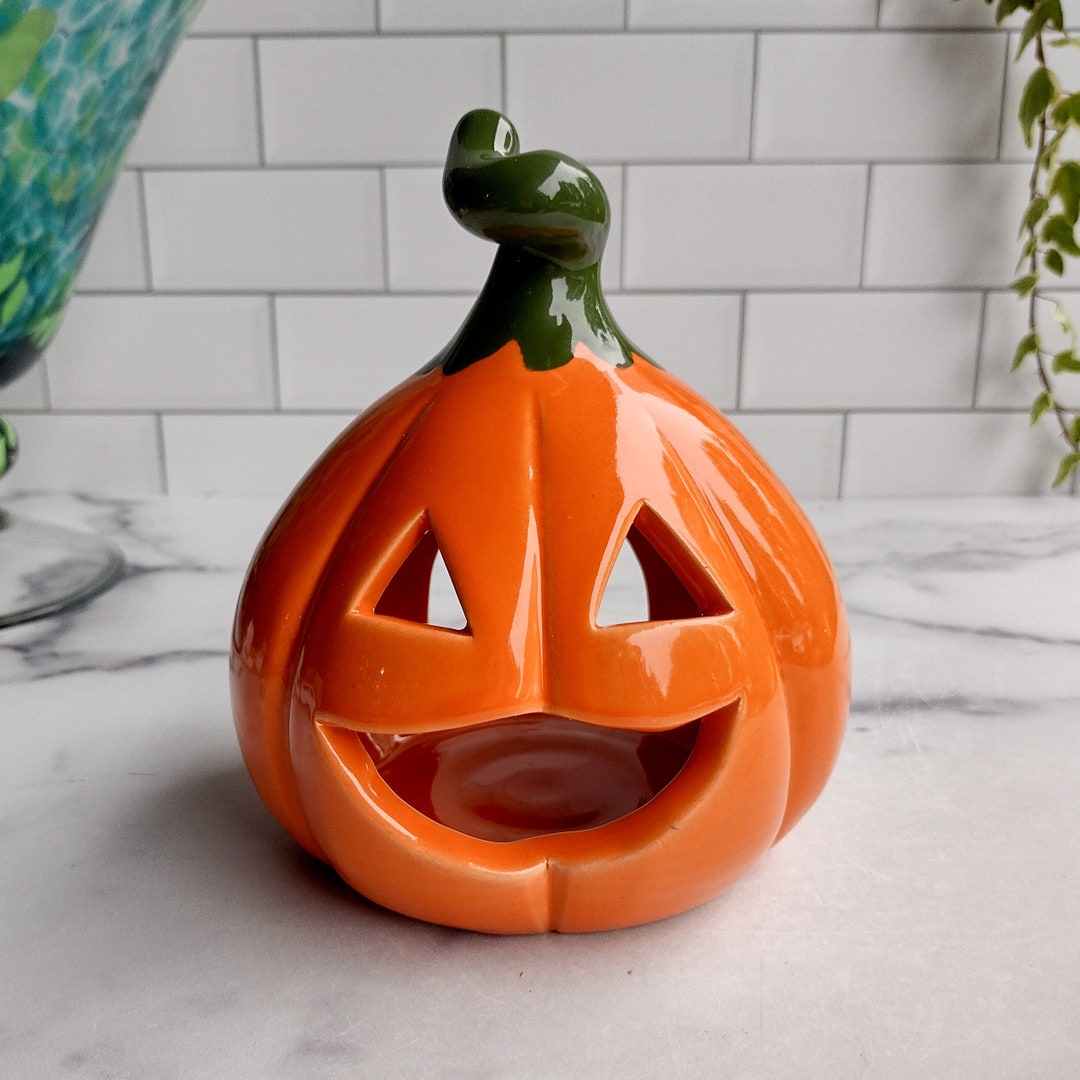 Jack O Lantern Ceramic Pumpkin Luminary Happy Face With - Etsy