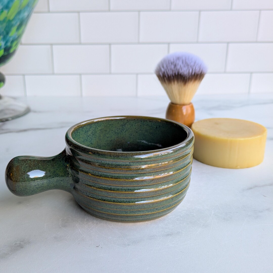 Ceramic Shave Mug, Deep Green Glaze, Handmade Stoneware Shave Cup, Men ...