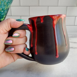 Vampire Mug, Blood Red Drip on Black Satin Glaze, Handmade Stoneware ...