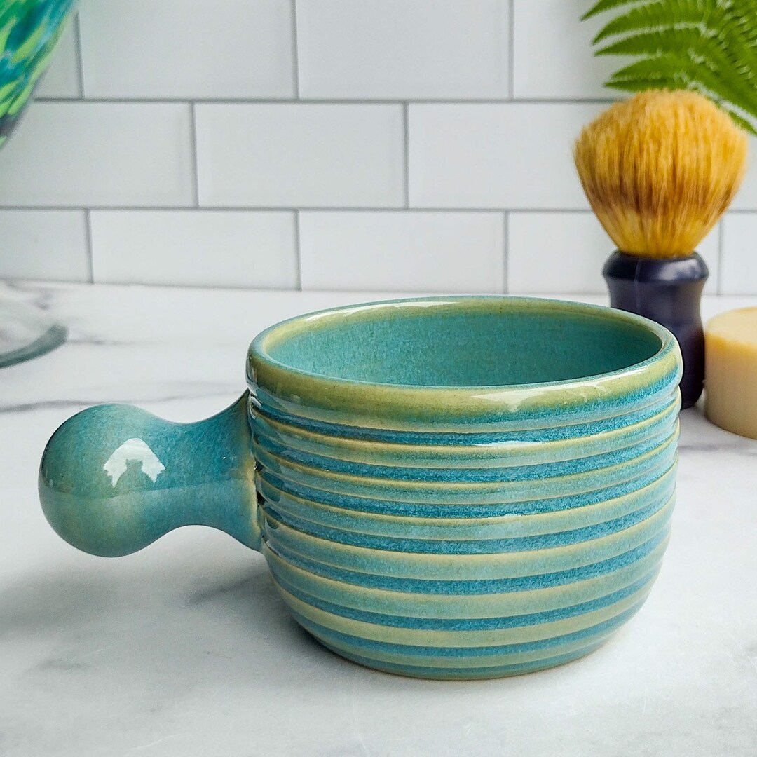 Ceramic Shave Mug, Caribbean Blue Glaze, Handmade Stoneware Shave Cup ...