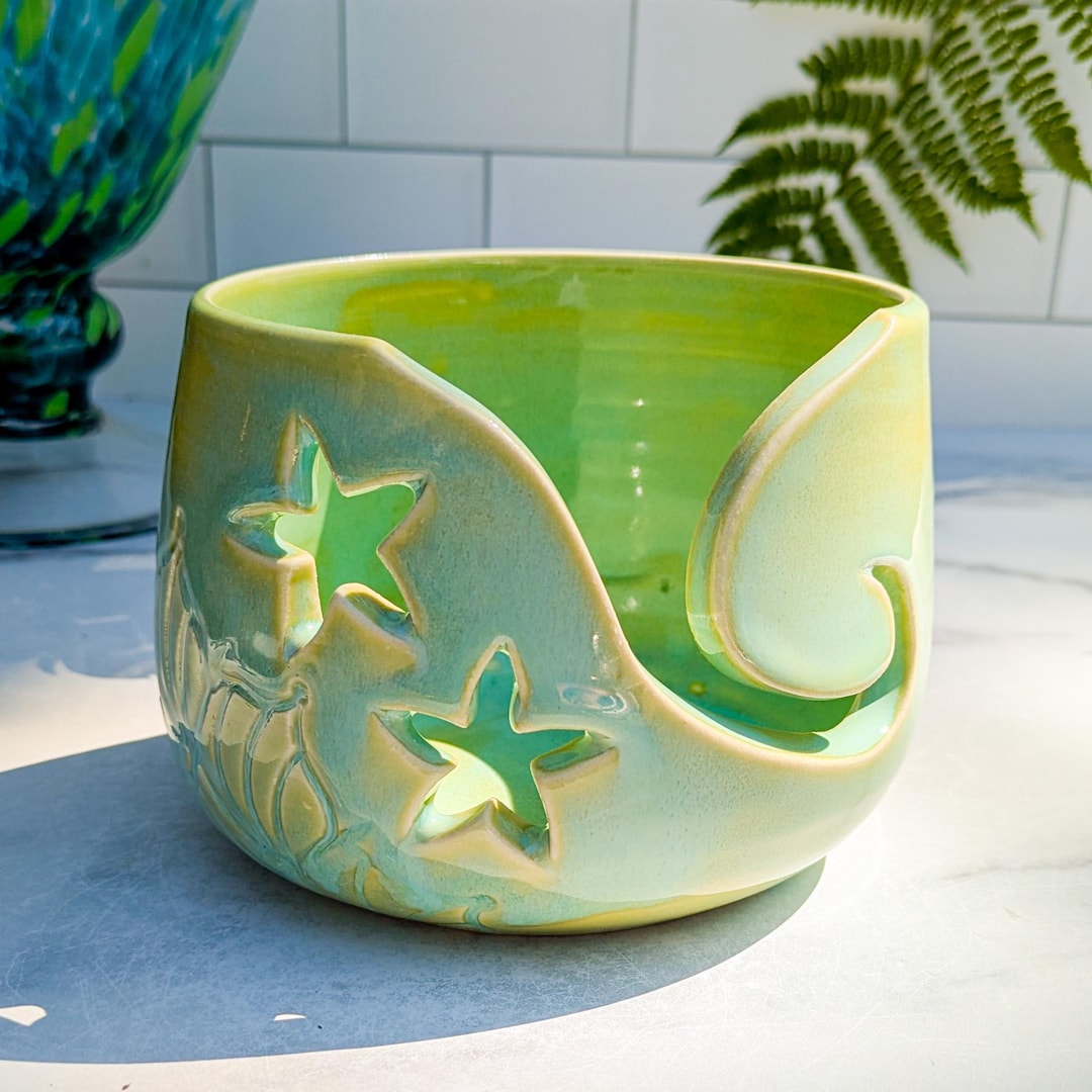 Mandala Yarn Bowl - Green Sea Grass Glaze - Handmade Ceramic for ...