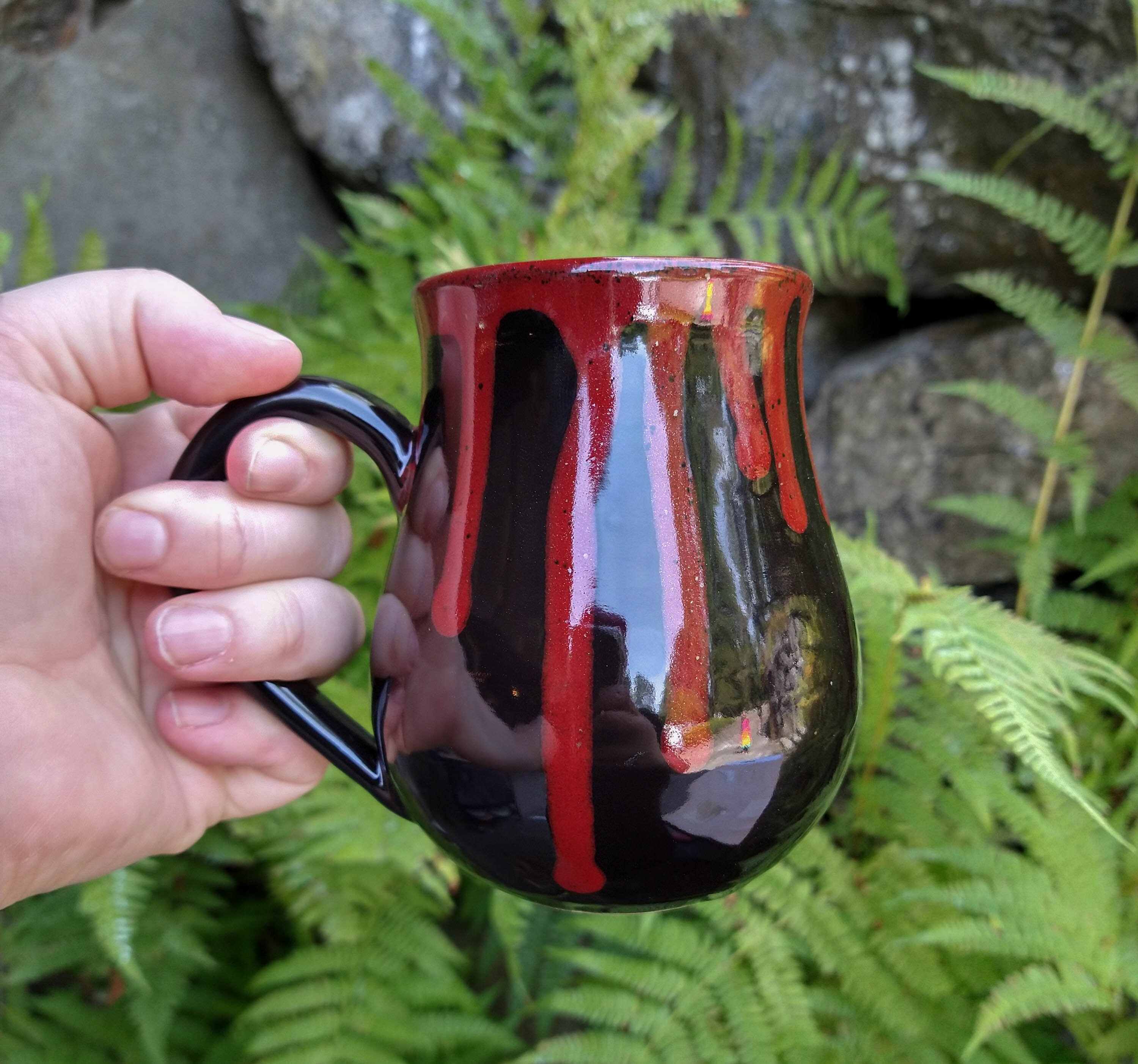 Vampire Mug Blood Red Drip on Black Glossy Glaze Handmade | Etsy