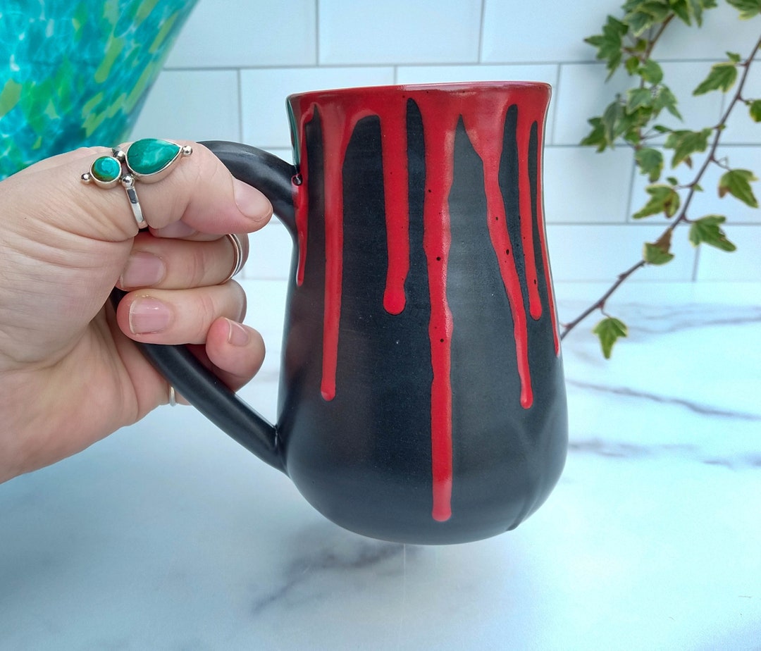 Vampire Mug Blood Red Drip on Black Satin Glaze Handmade - Etsy