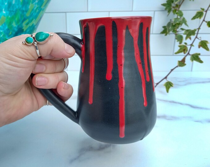 Vampire Mug Blood Red Drip on Black Satin Glaze Handmade - Etsy