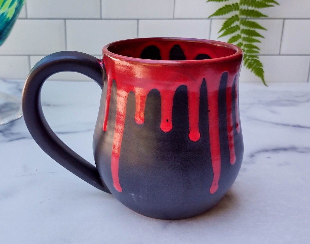 Vampire Mug Blood Red Drip on Black Satin Glaze Handmade - Etsy