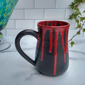 Vampire Mug Blood Red Drip on Black Satin Glaze Handmade - Etsy