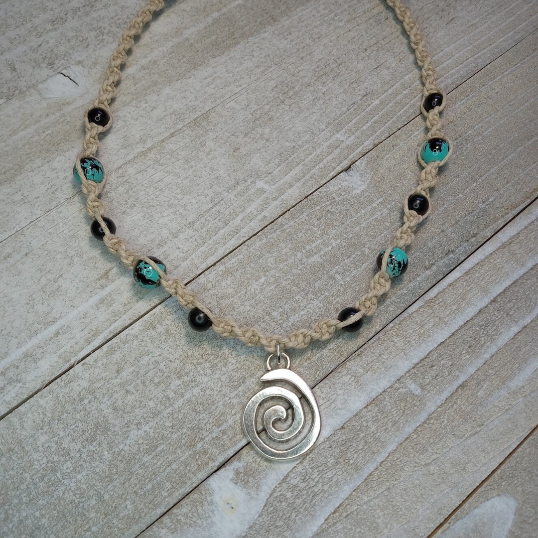 Large Spiral Hemp Charm Necklace, Spiral Hemp Necklace, Circle of Life ...