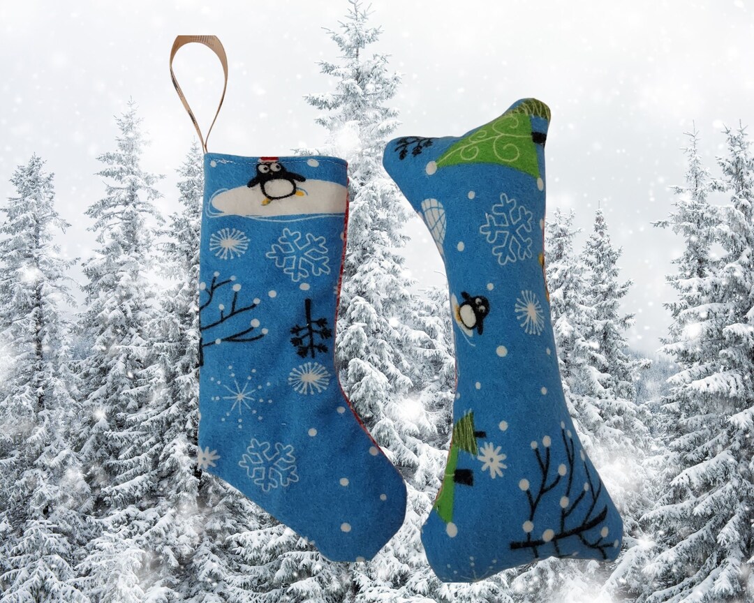 Dog Owner Blue Penguin Plush Squeaky Toy and Christmas Stocking ...