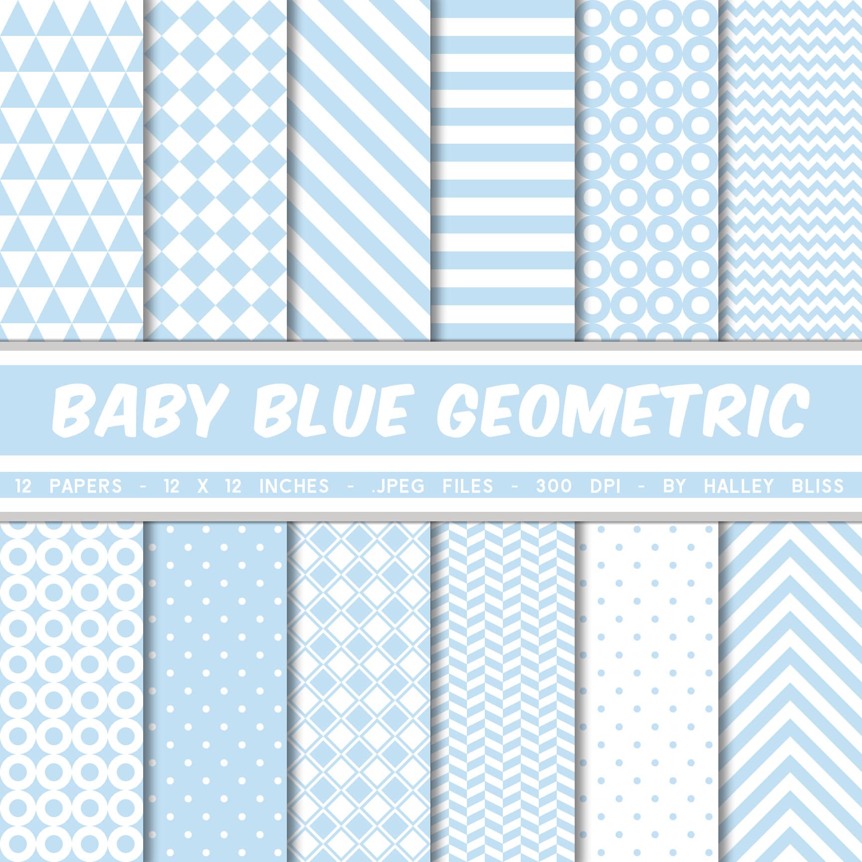 Baby Blue Geometric Digital Paper - Blue Geometric Pattern, Blue ...