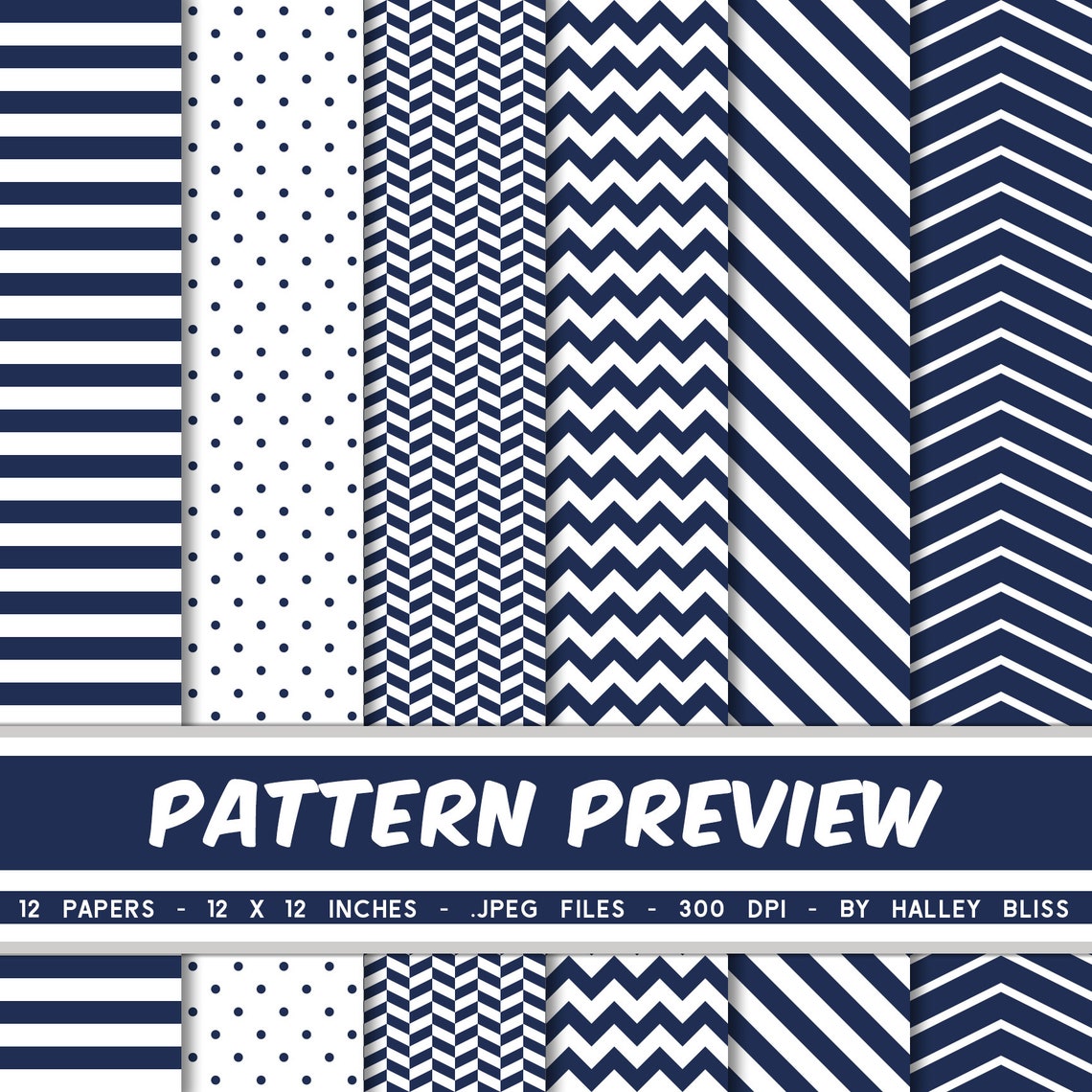 Navy Digital Paper Pack, Navy Blue Digital Scrapbook Paper, Navy ...