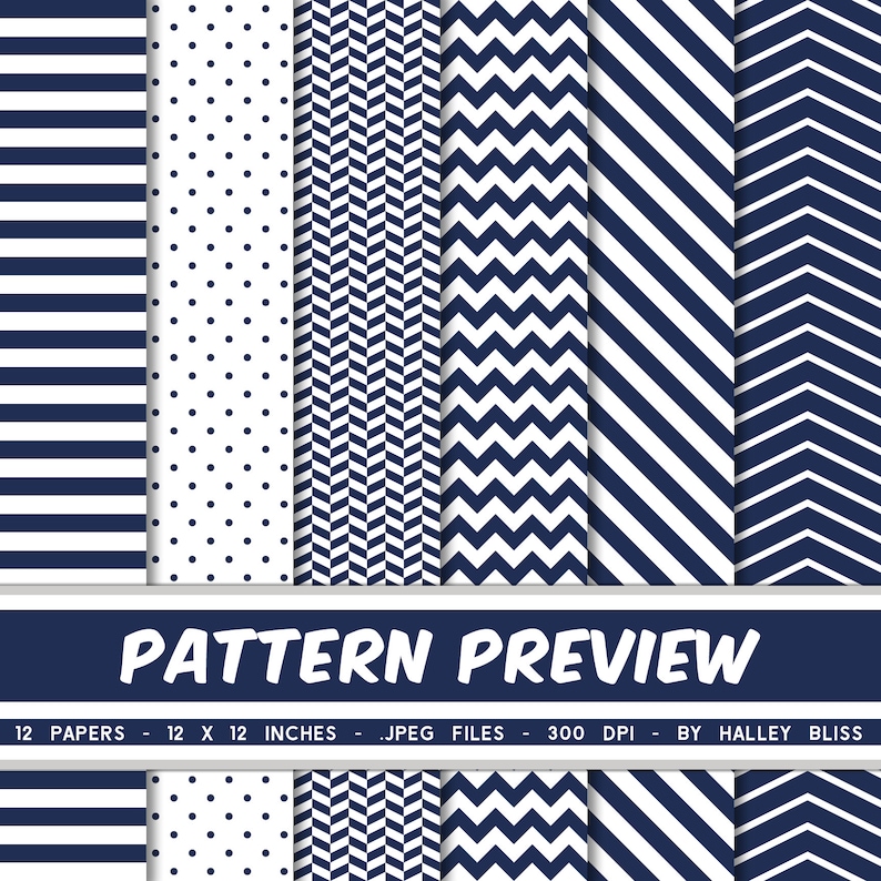 Navy Digital Paper Pack, Navy Blue Digital Scrapbook Paper, Navy ...