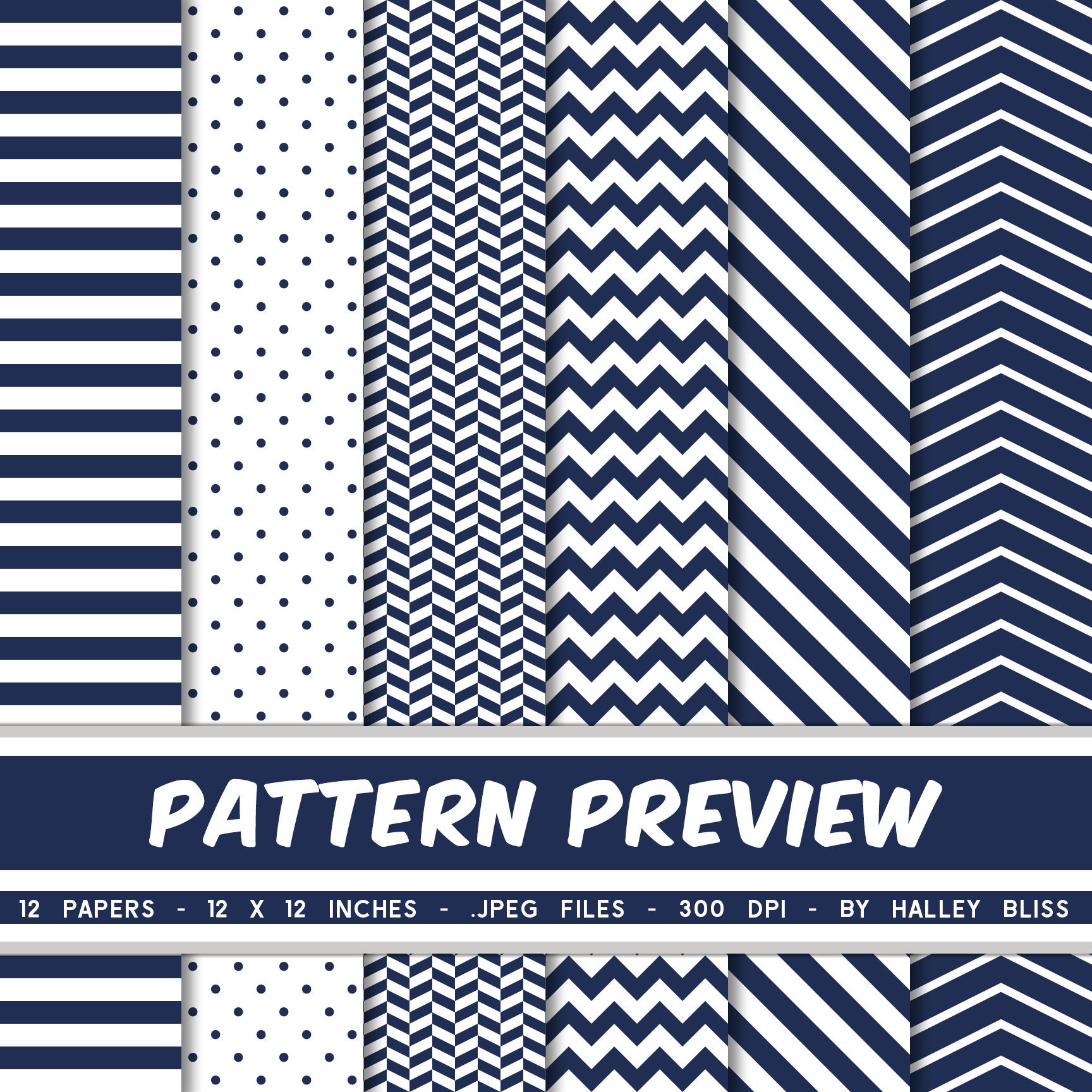 Navy Digital Paper Pack, Navy Blue Digital Scrapbook Paper, Navy ...