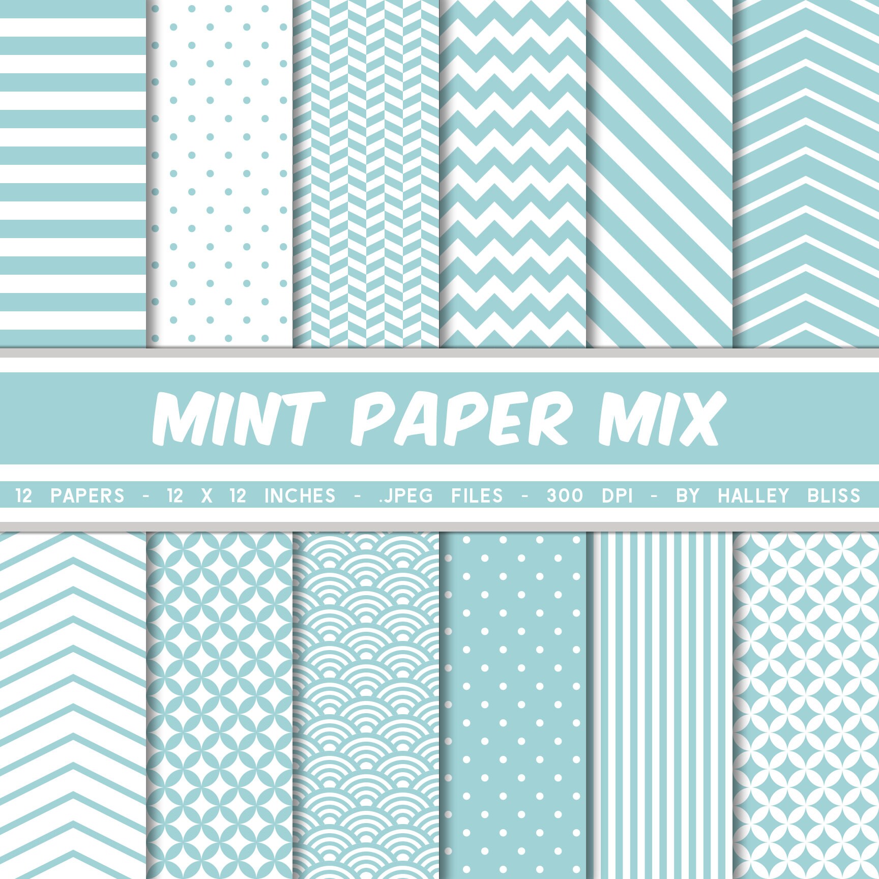 Mint Digital Paper Mint Paper Pack Mint Digital Patterns - Etsy