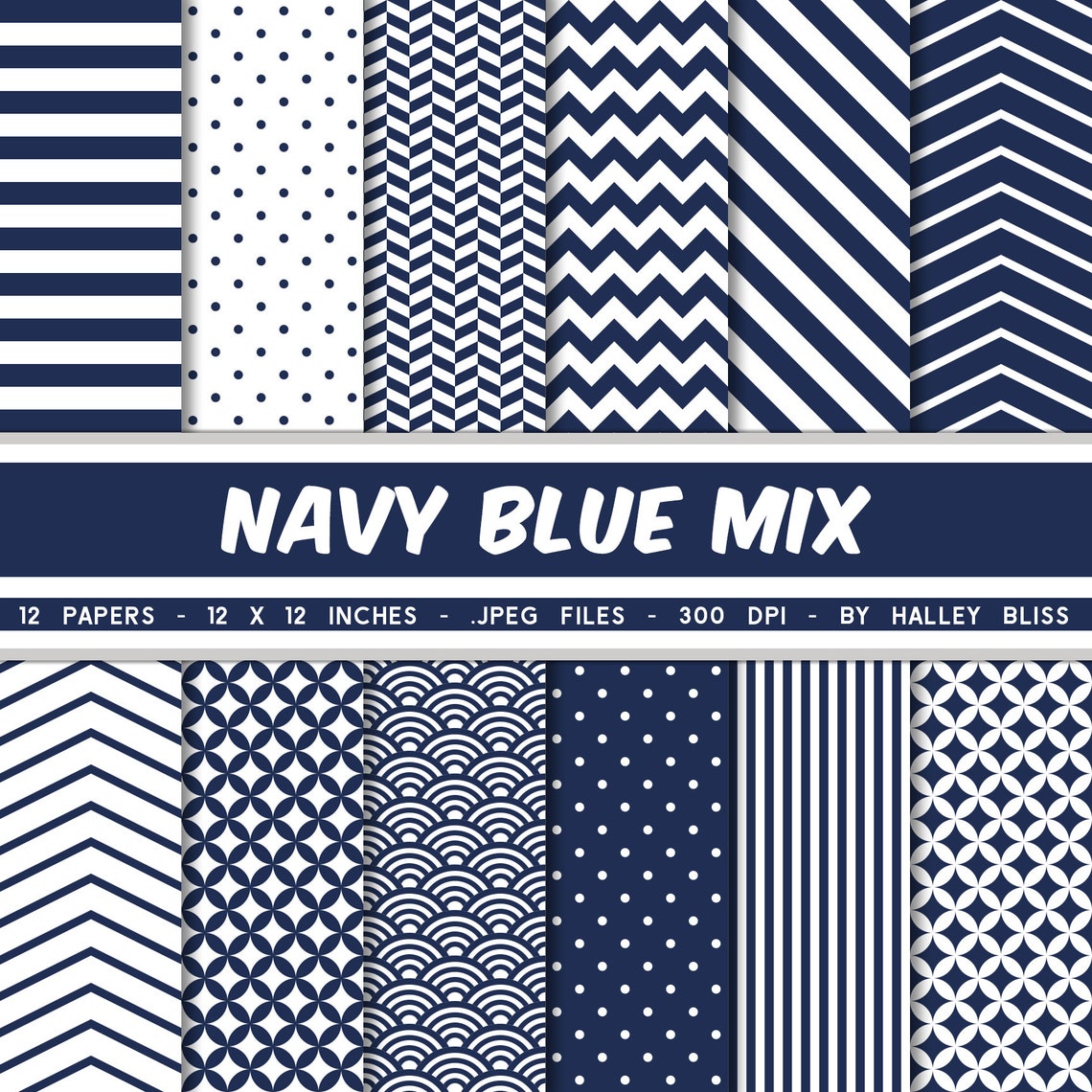 Navy Digital Paper Pack, Navy Blue Digital Scrapbook Paper, Navy ...