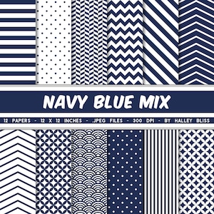 Navy Digital Paper Pack, Navy Blue Digital Scrapbook Paper, Navy ...