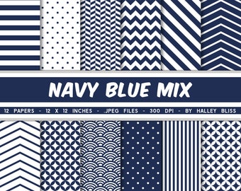 Navy Chevron Digital Paper Pack, Navy Blue Digital Scrapbook Paper ...