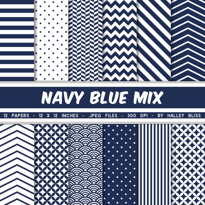 Navy Digital Paper Pack, Navy Blue Digital Scrapbook Paper, Navy ...