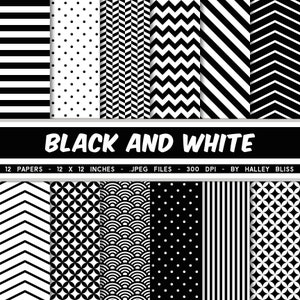 Black and White Digital Paper, Black Digital Pattern Pack, Black Stripe ...