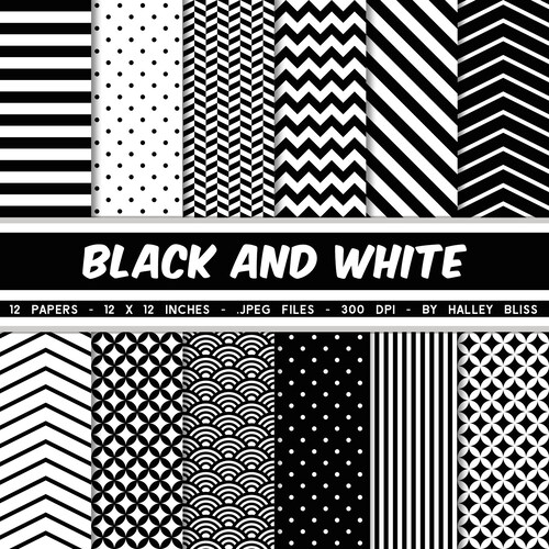Black and White Digital Paper Black Digital Pattern Pack | Etsy