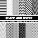 Black and White Digital Paper, Black Digital Pattern Pack, Black Stripe ...