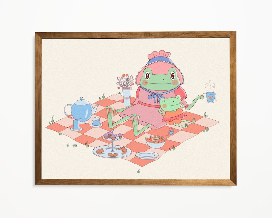Frog Picnic Digital Print: Cute Frog Art, Frog Illustration, Retro Wall ...