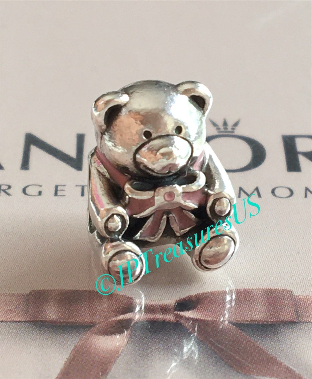 Authentic Pandora It’s a Girl Teddy Bear Pink Bow Enamel Charm Retired ...