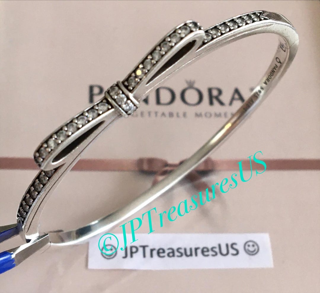Authentic Pandora Bracelet Sparkling Bow Bangle Sterling Silver ...