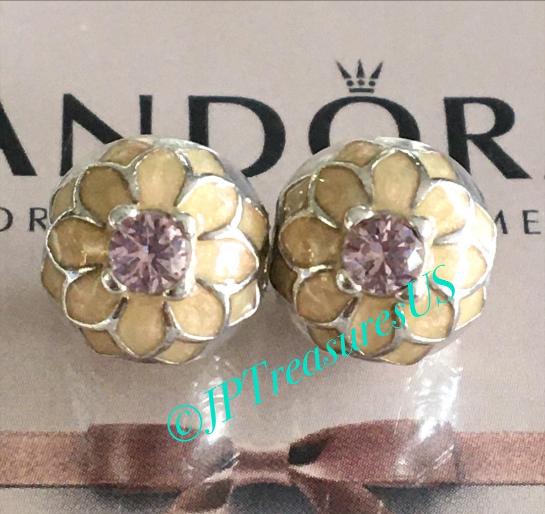 2 Authentic Pandora Blooming Dahlia Flower Clips Charms With Enamel and ...