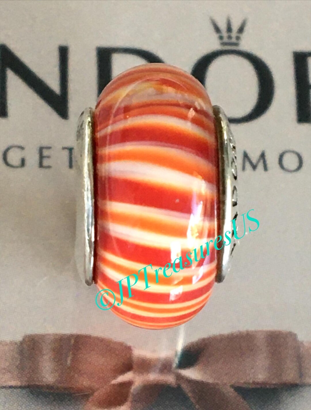 Authentic Pandora Candy Stripes Murano Glass Charm Retired Pandora ...