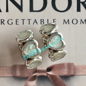 2 Authentic Pandora Love All Around Heart Spacers With White Enamel ...