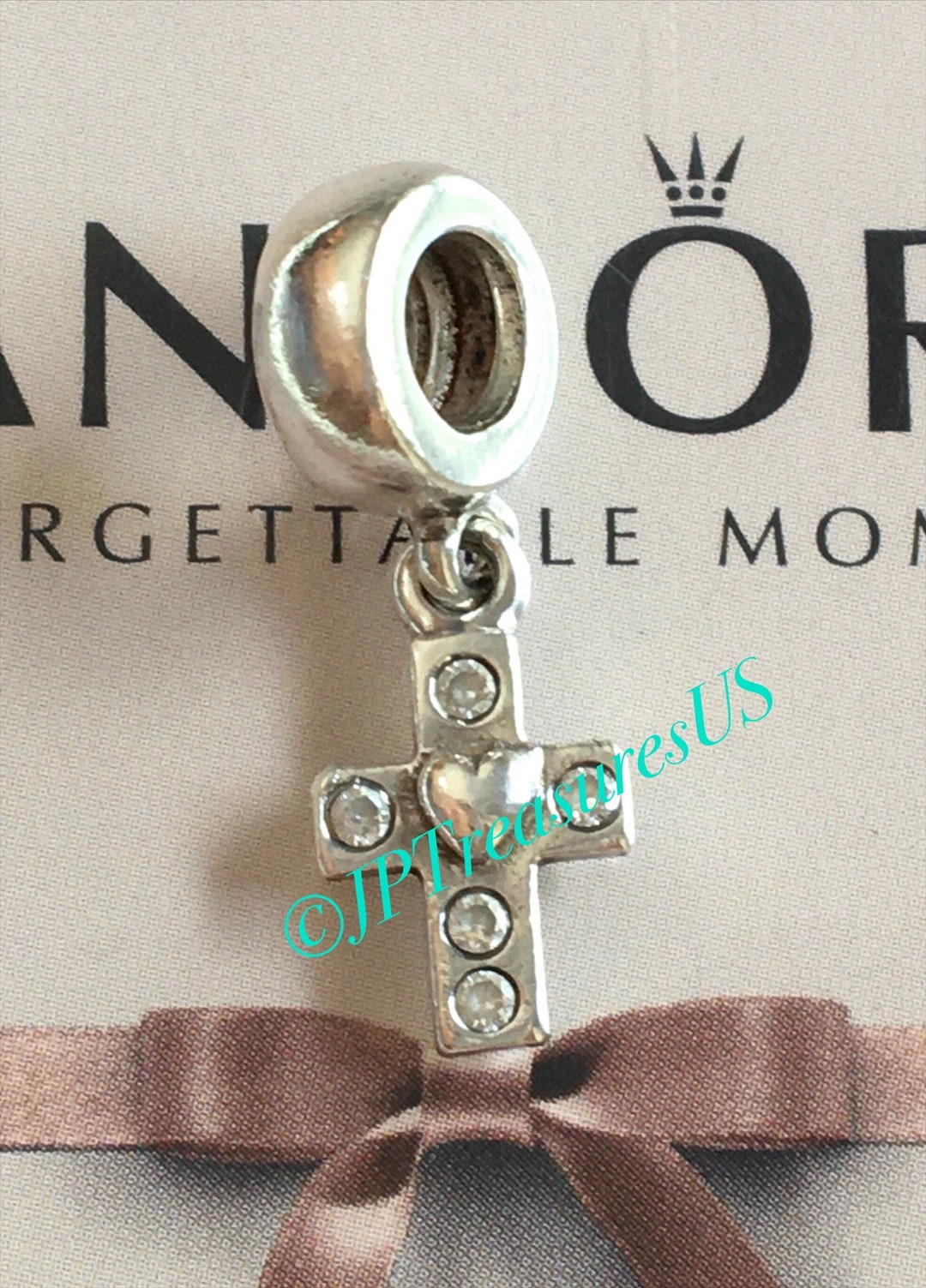 Authentic Pandora Cross Charm Dangle Clear CZ Charm Retired Pandora ...