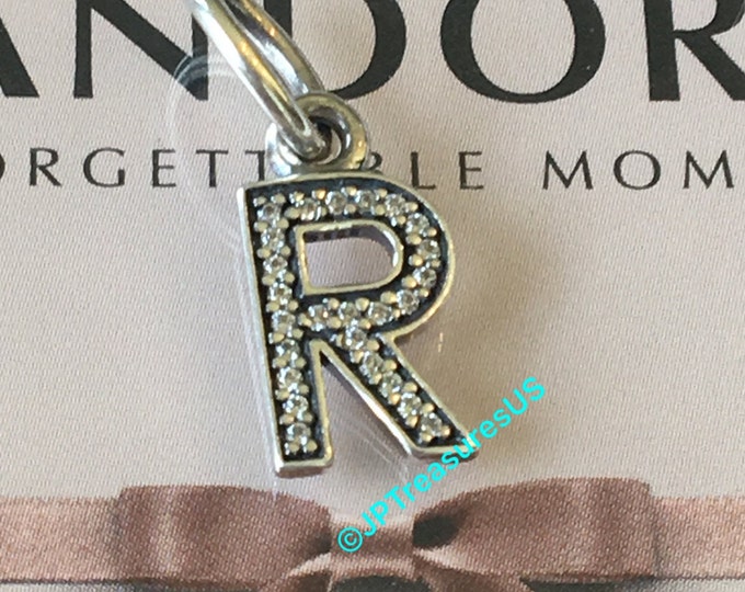 Authentic Pandora Letter R Dangle Clear CZ Charm Retired Pandora Charm ...