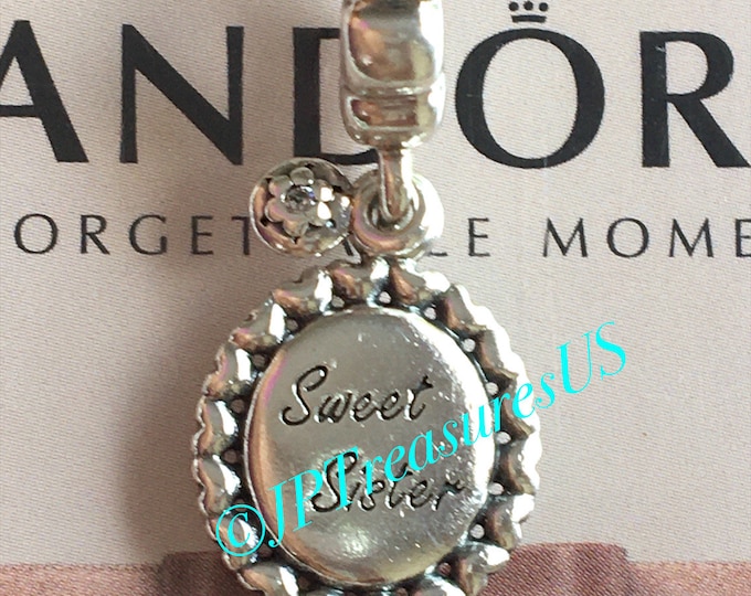 Authentic Pandora Sweet Sister Dangle Clear CZ Charm Retired Pandora ...