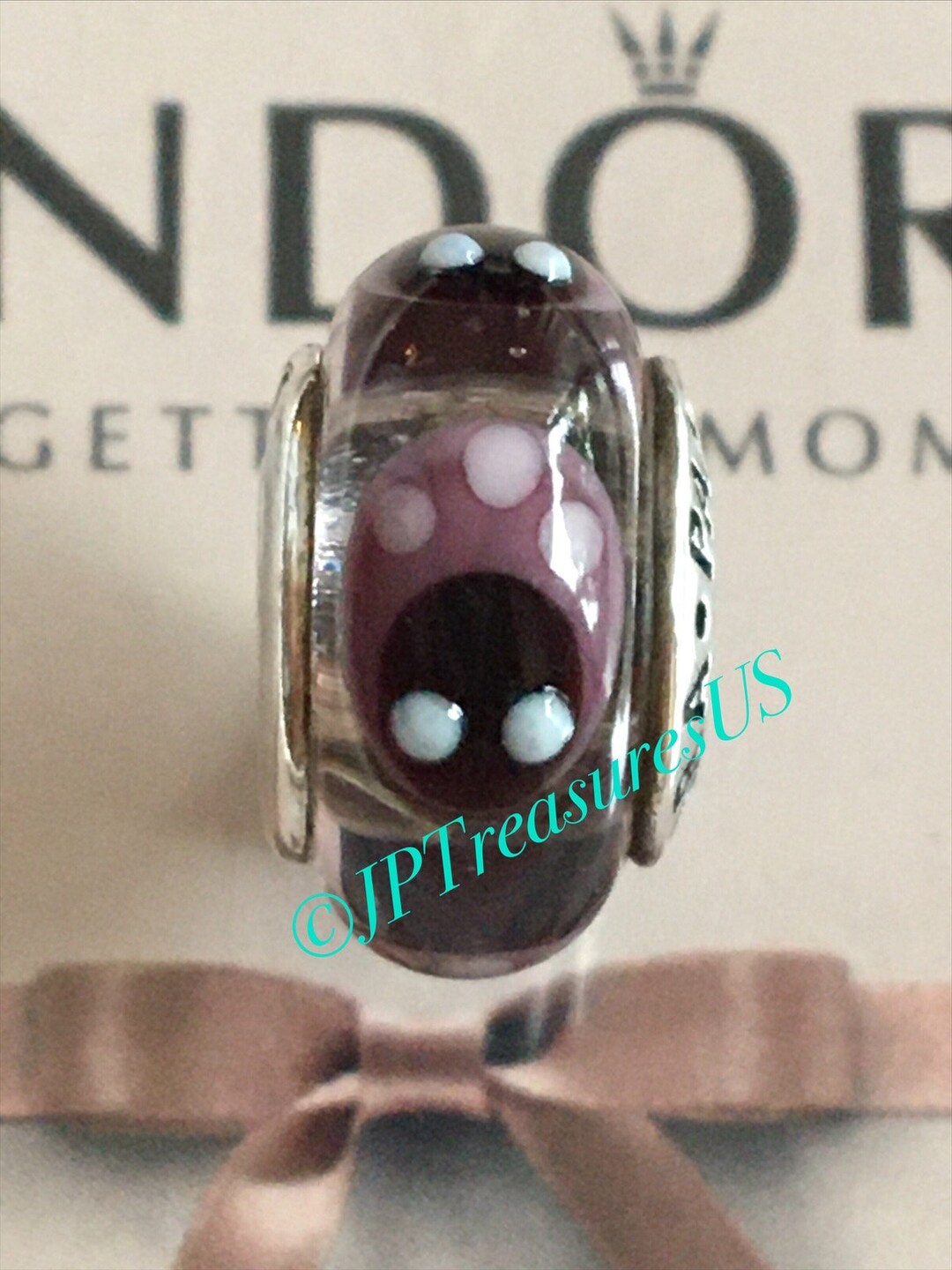Authentic Pandora Ladybug Purple Murano Glass Charm Bead Retired ...