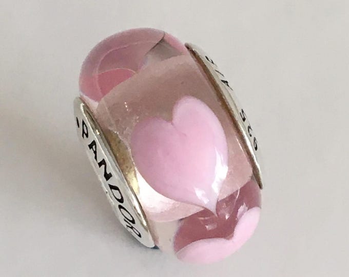 Pandora Pink Hearts Murano Glass Charm Bead Retired Pandora Murano ...