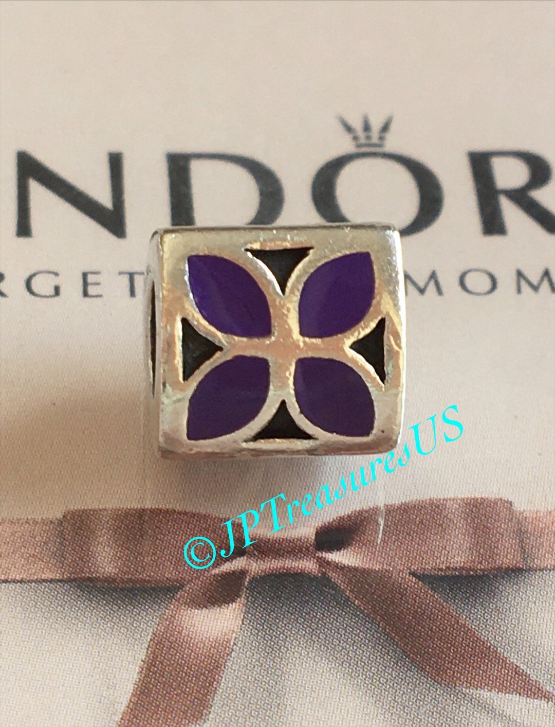 Authentic Pandora Flower Four Petals Purple Enamel Charm Retired ...