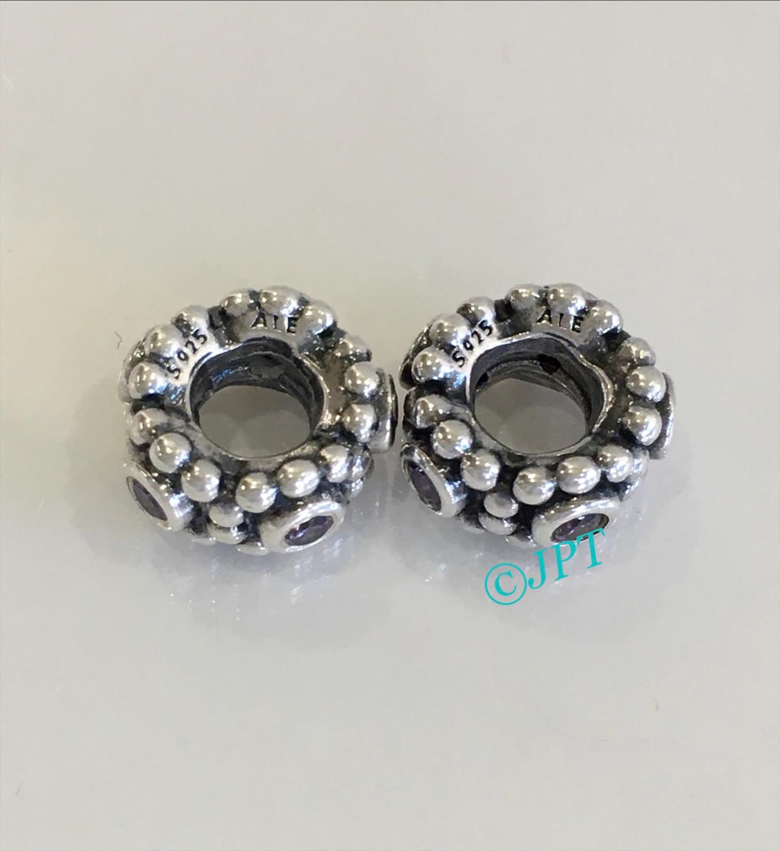 2 Authentic Pandora Her Majesty Spacers With Purple CZ Retired Pandora ...