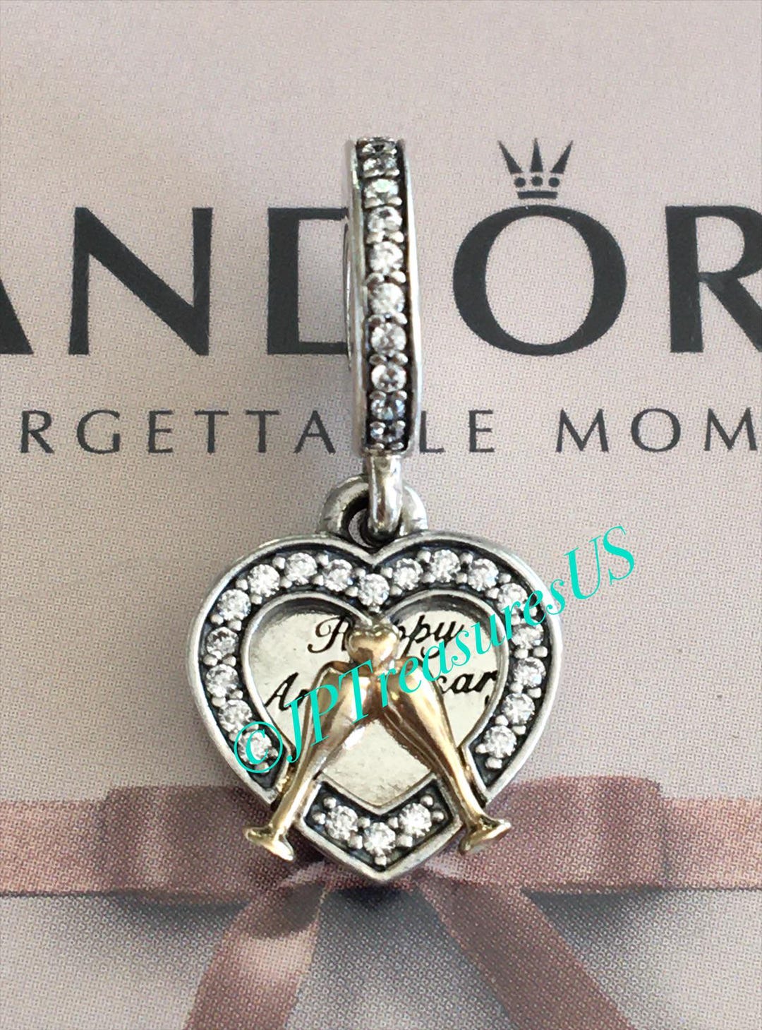 Authentic Pandora Happy Anniversary Dangle Charm Two Tone and Clear ...