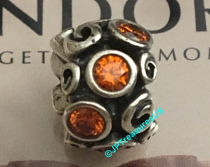 Authentic Pandora Primrose Path Silver Swirls and Orange CZ Charm ...