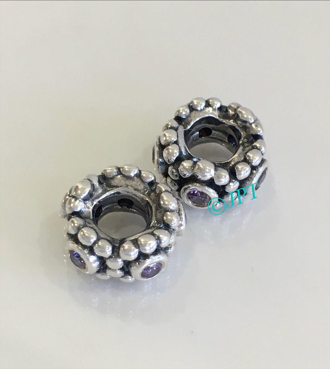 2 Authentic Pandora Her Majesty Spacers With Purple CZ Retired Pandora ...