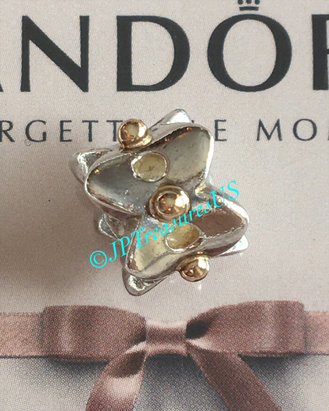 Authentic Pandora Gold Eyelet Lace Charm Two Tone Retired Pandora Charm ...